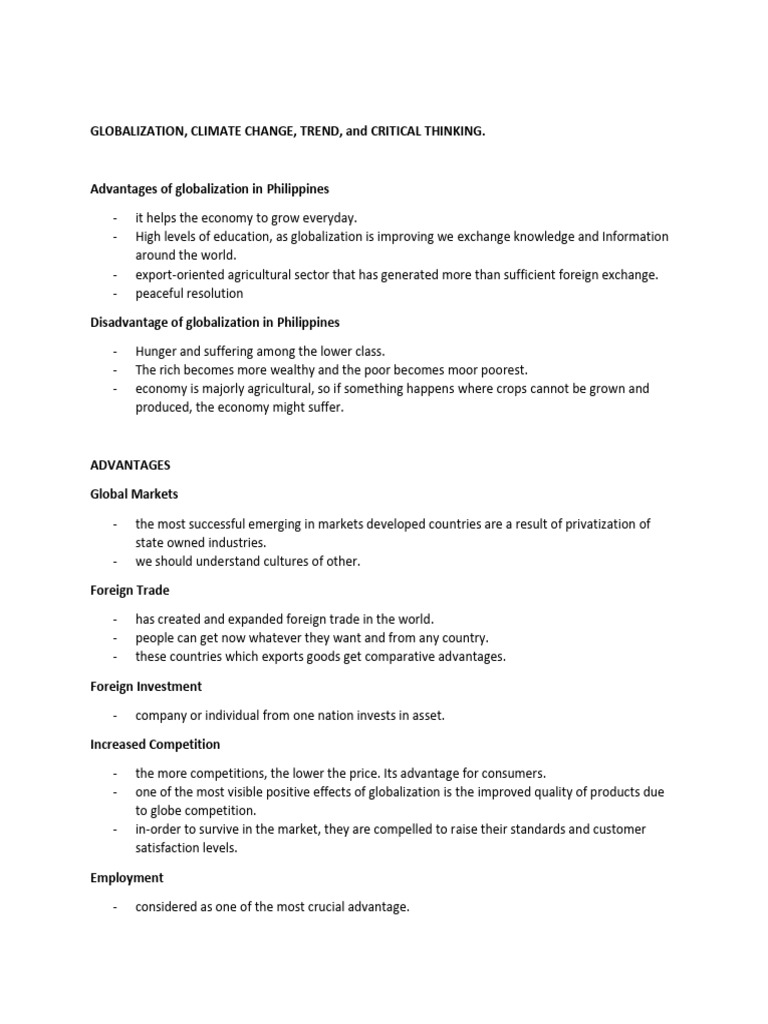 Trends, Network, and Critical Thinking (TNCT NOTES) | PDF | Climate ...