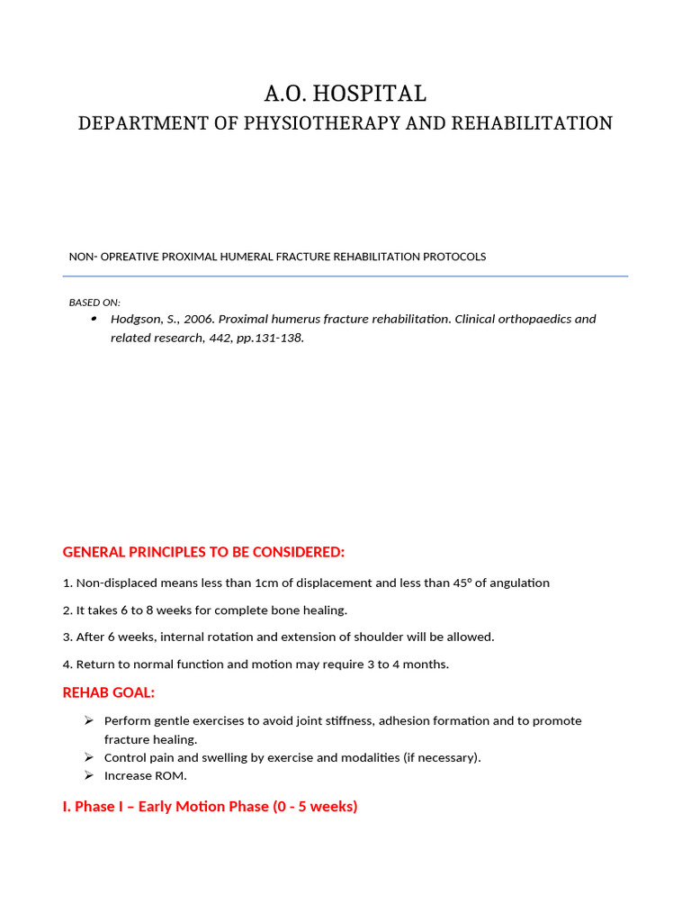Proximal Humeral Fracture Rehab Protocol | PDF | Anatomical Terms Of ...