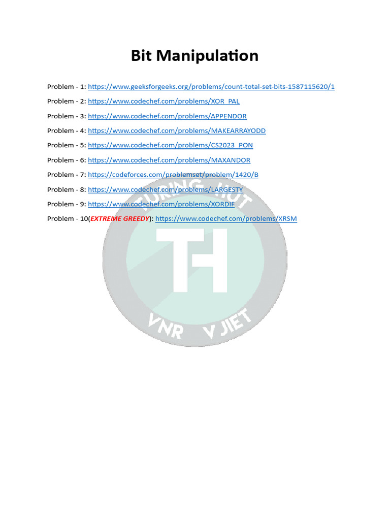 Bit Manipulation Problems | PDF