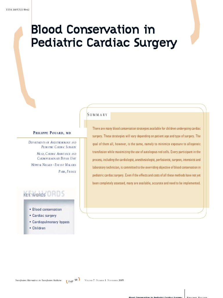 Blood Conservation in Pediatric Cardiac Surgery | PDF | Blood ...