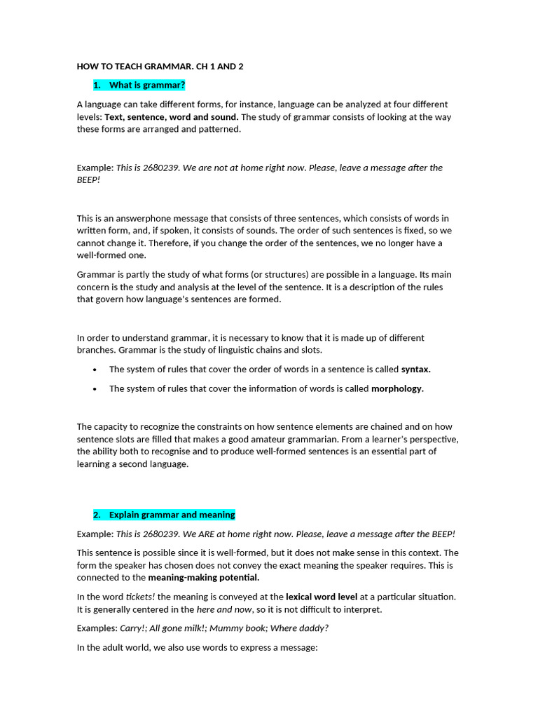 Resumen Chapter 1 and 2 How To Teach Grammar | PDF | Verb | Grammatical Tense