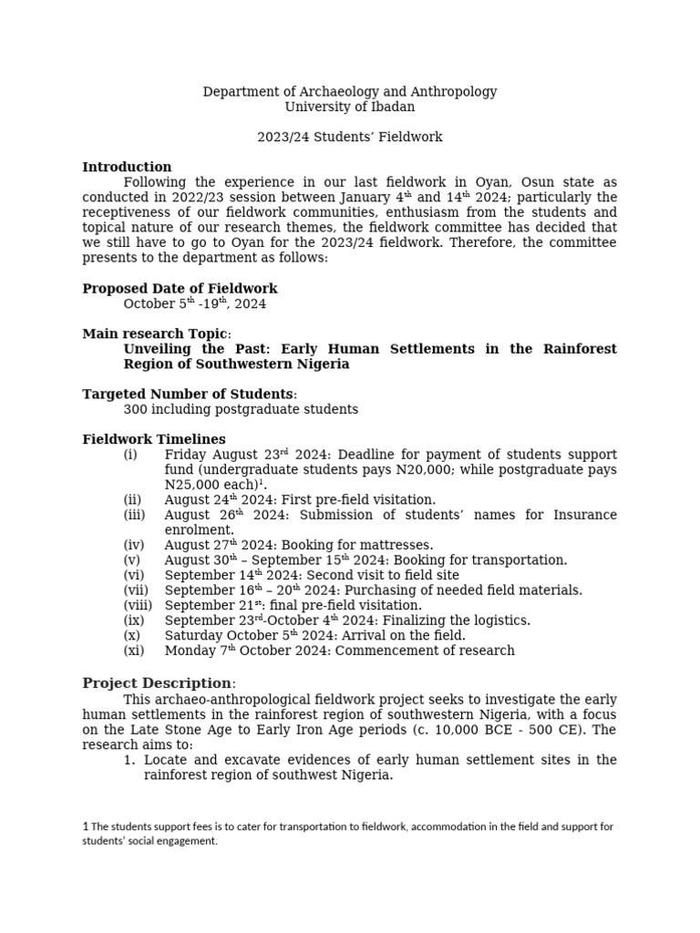 Students' Notice - Fieldwork Proposal | PDF | Artifact (Archaeology) | Ethnography
