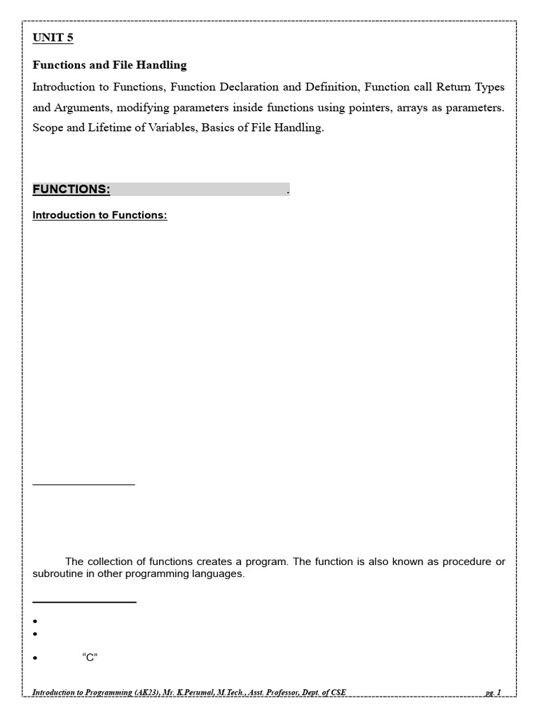 Unit-5 Intro To Prog (AK23) | PDF | Parameter (Computer Programming) | Variable (Computer Science)