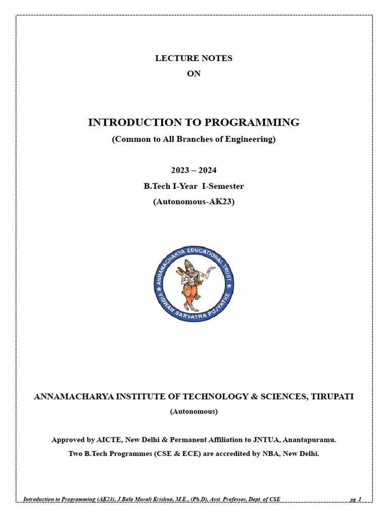 Unit-1 Intro To Prog (AK23) | PDF | Integrated Circuit | Central Processing Unit
