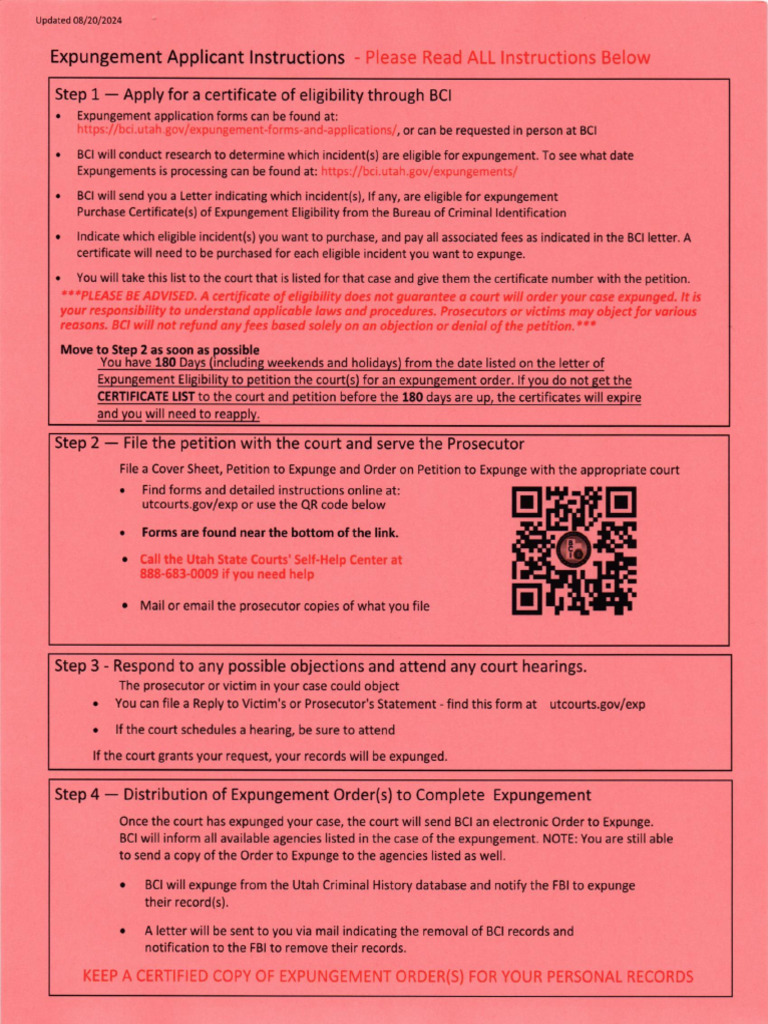 Expungement Instructions 2024 | PDF | Criminal Justice | Crime & Violence