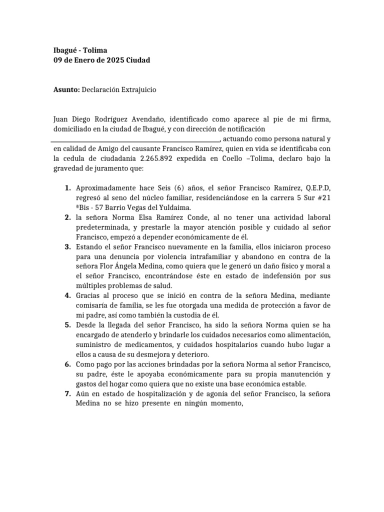 Declaración Juan Diego | PDF