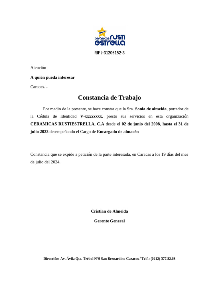 Contancia de Trabajo Rusti | PDF