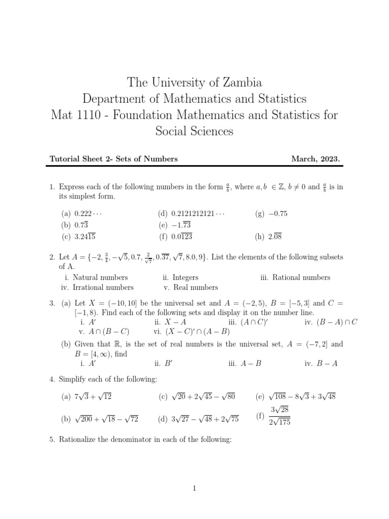 Tutorial Sheet Two | PDF | Square Root | Real Number