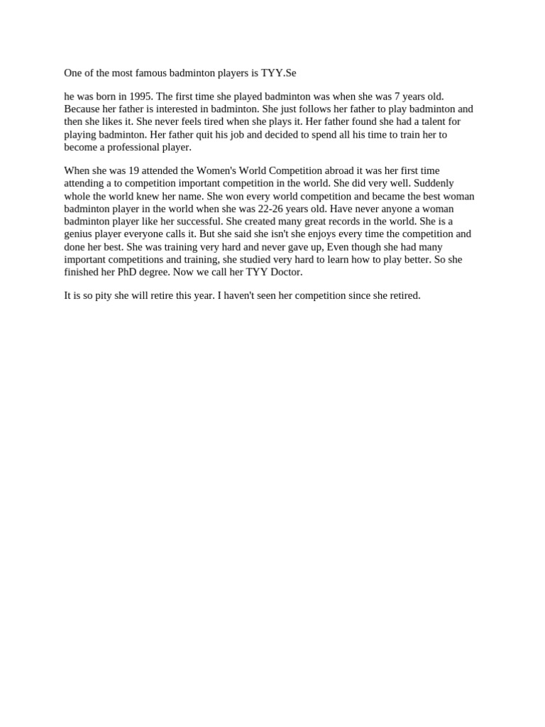 TYY: Badminton Legend Retires | PDF