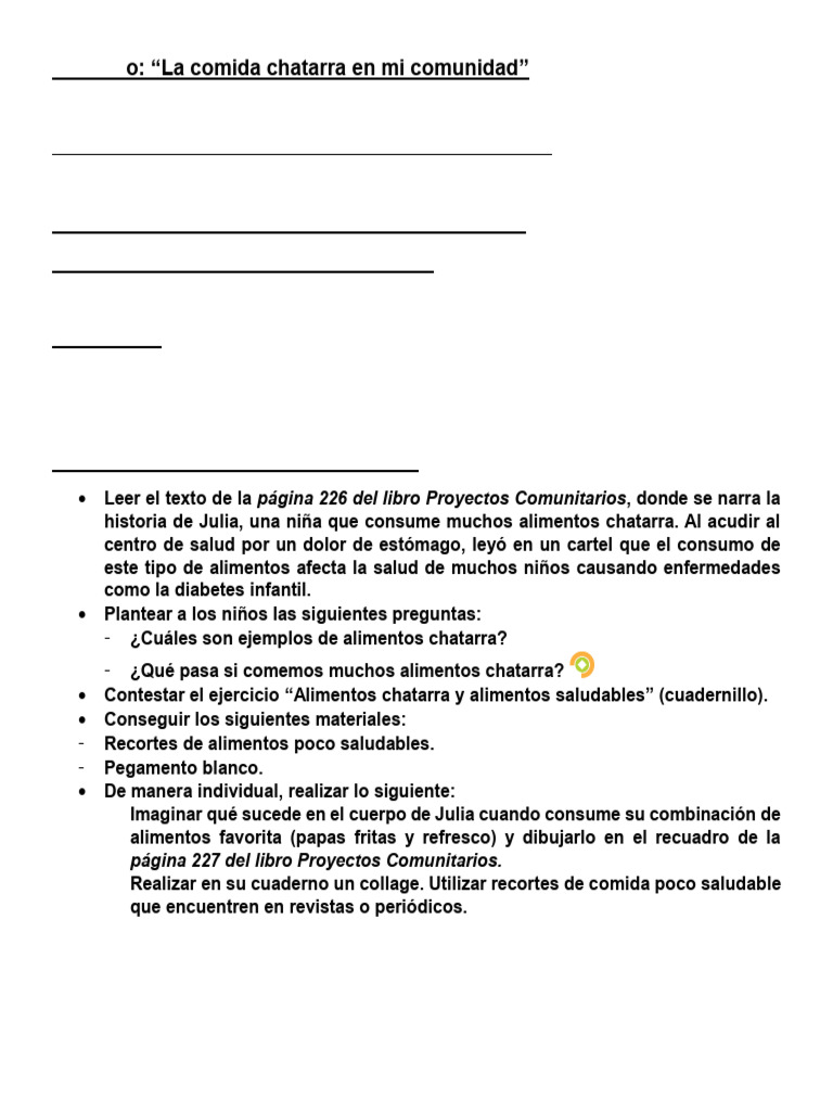 Proyecto La Comida Chatarra en Mi Comunidad Mayo | PDF | Alimentos ...