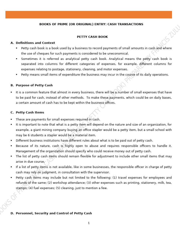 L7 - Books of Prime Entry - Cash Transactions (Petty Cash Book) | PDF ...