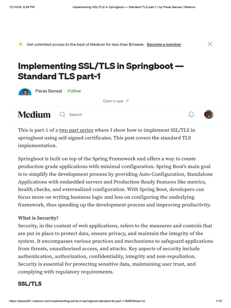 Implementing SSL - TLS in Springboot - Standard TLS Part-1 - by Paras Bansal - Medium | PDF ...