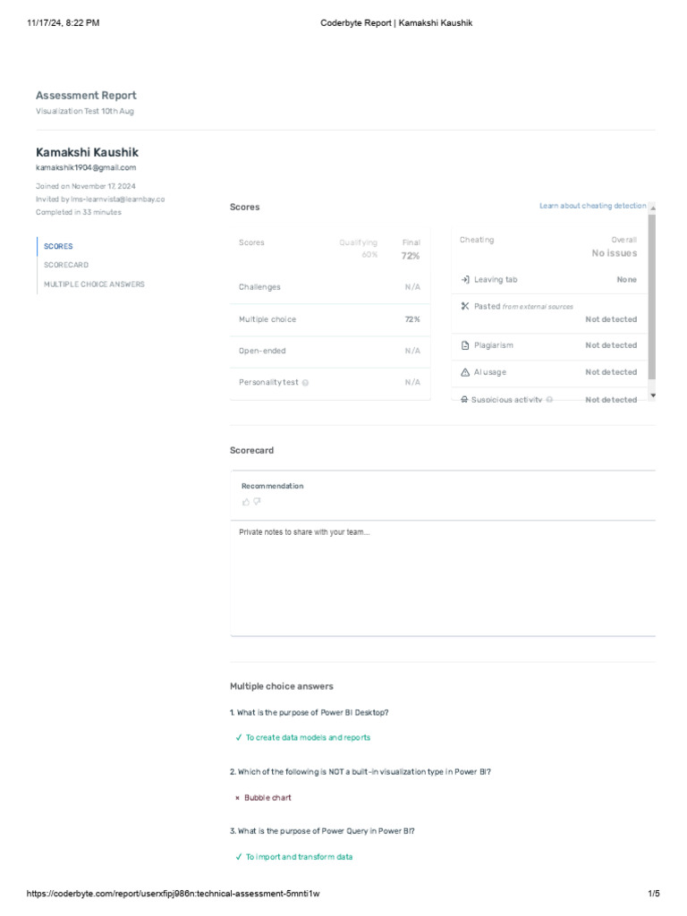 Coderbyte Report - Kamakshi Kaushik | PDF | Sql | Table (Database)