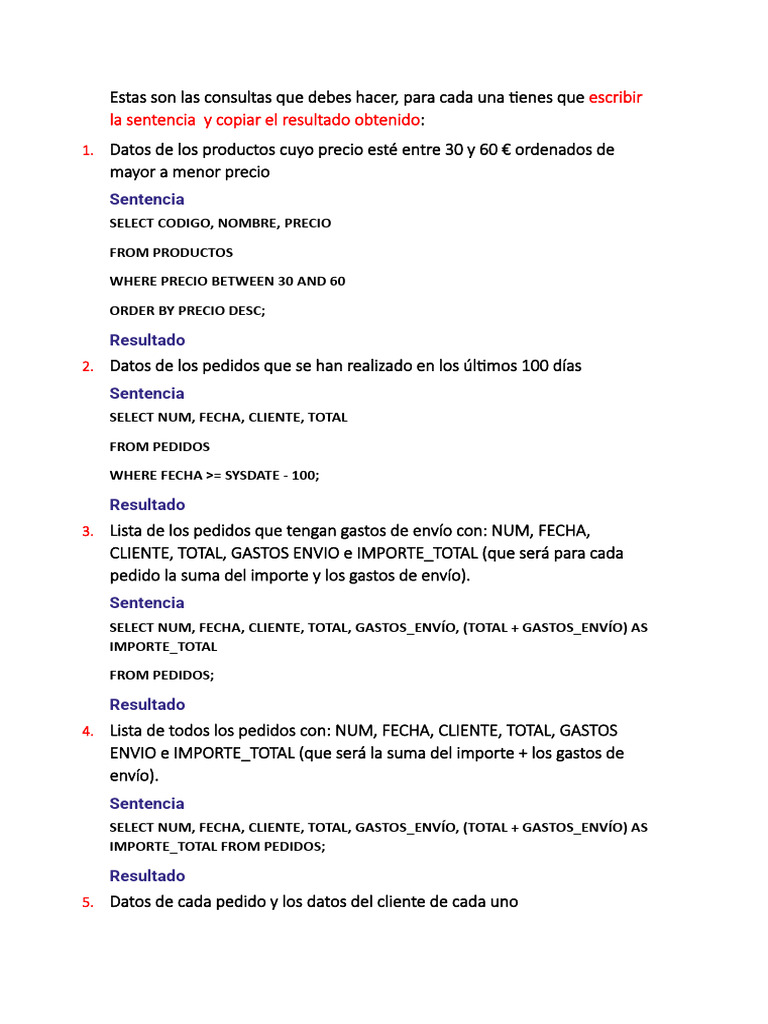 Consultas SQL para Gestión de Pedidos y Productos | PDF