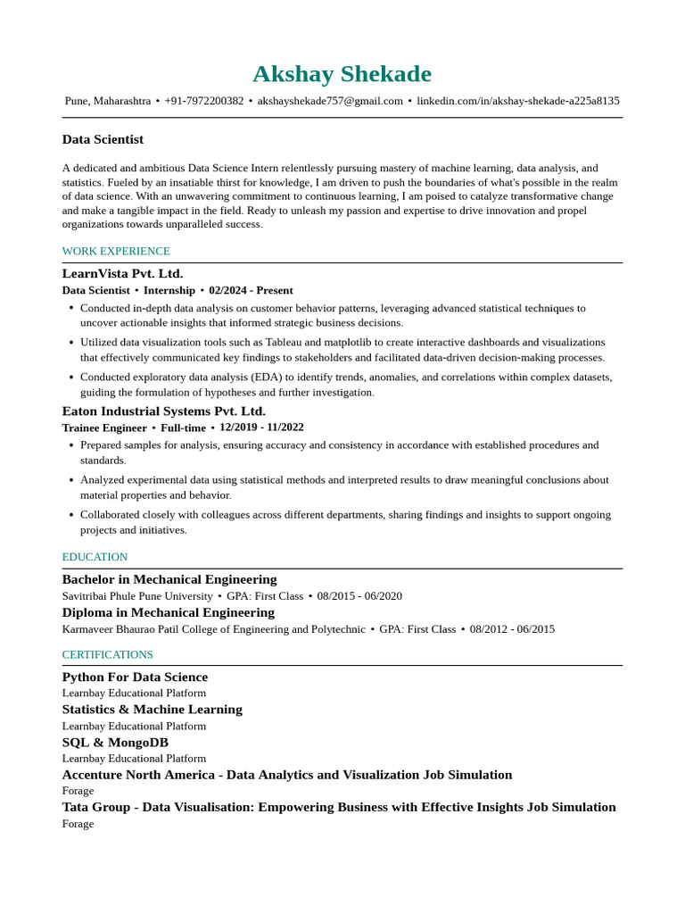 Akshay Shekade-Data Scientist | PDF | Data Science | Statistics