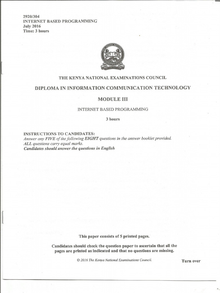 Internet Based Programming July 2016 Ocr | PDF