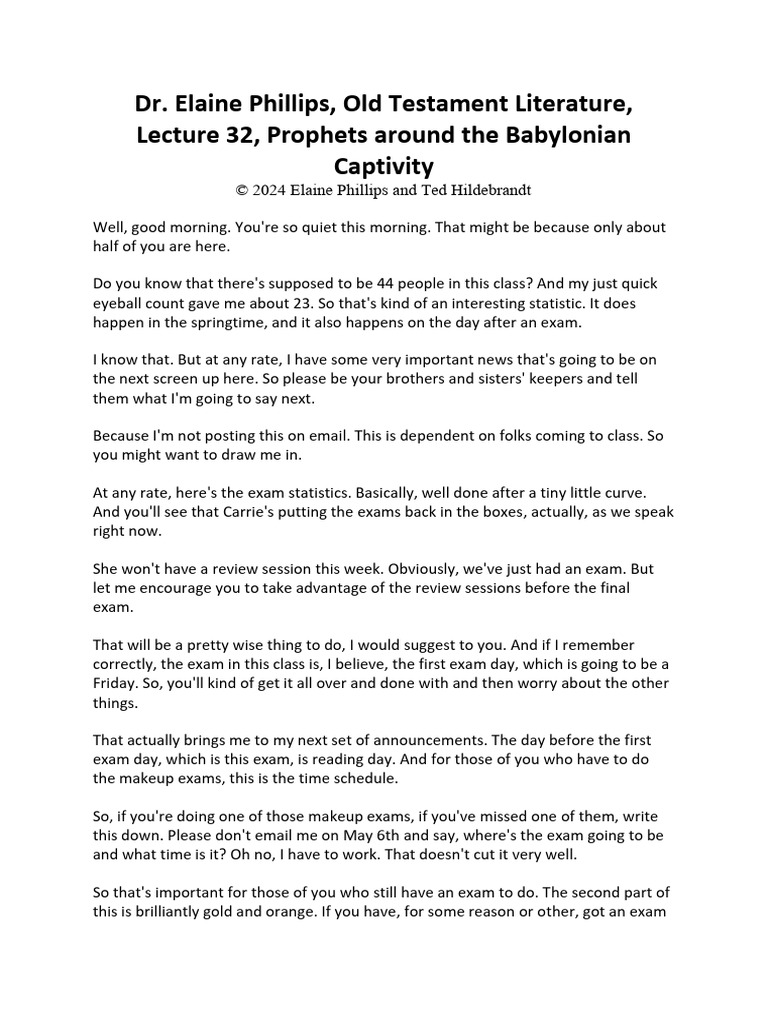 ElainePhillips OTL EN Lecture32 | PDF | Jeremiah | Babylonian Captivity