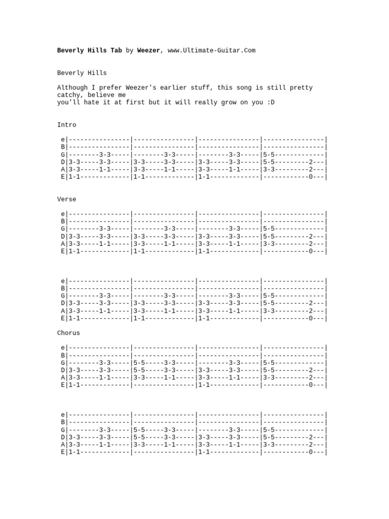 Beverly Hills Tab by Weezer | PDF | Song Structure | Songs