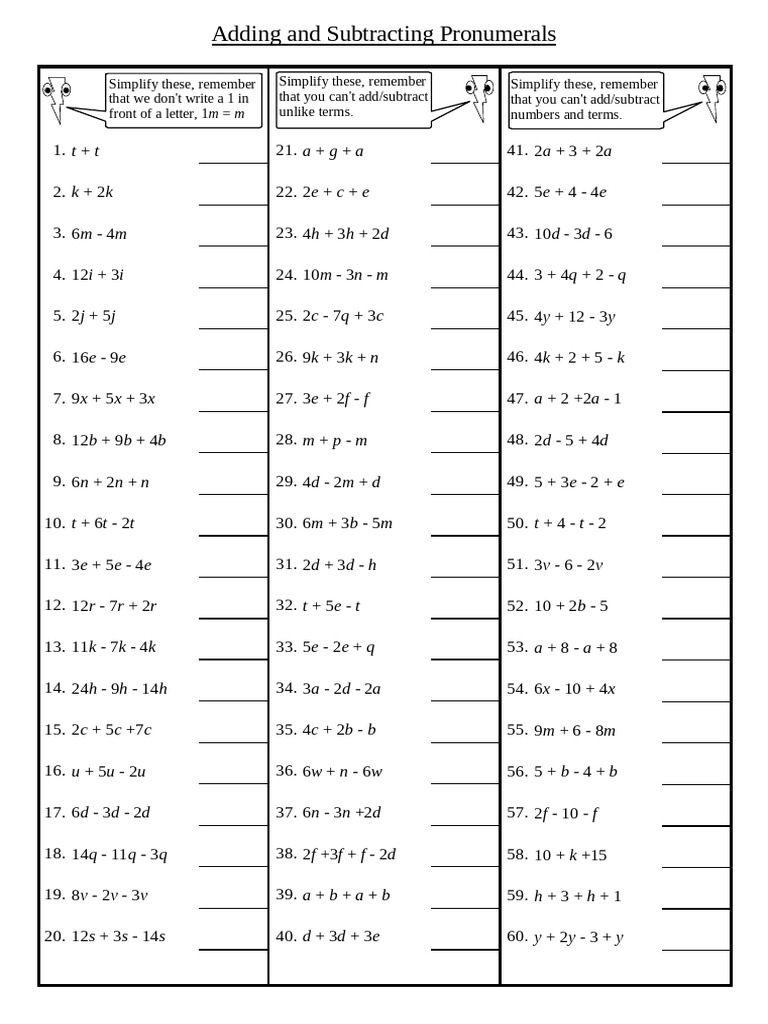 06 Adding Subtracting Pronumerals | PDF