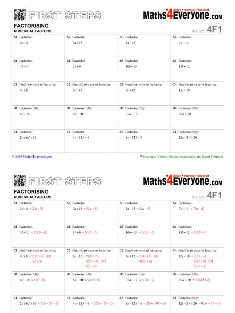 Factorising Numerical Factors 20511 | PDF