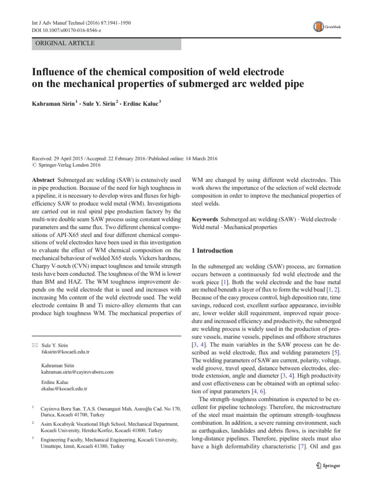 1 Influence of the Chemical Composition of Weld Electrode on the Mechanical Properties of ...