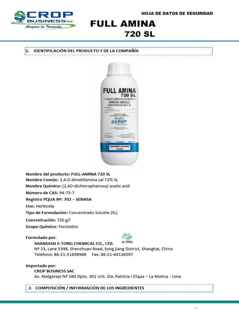 Hoja de Seguridad FULL-AMINA 720 SL | PDF | Agua