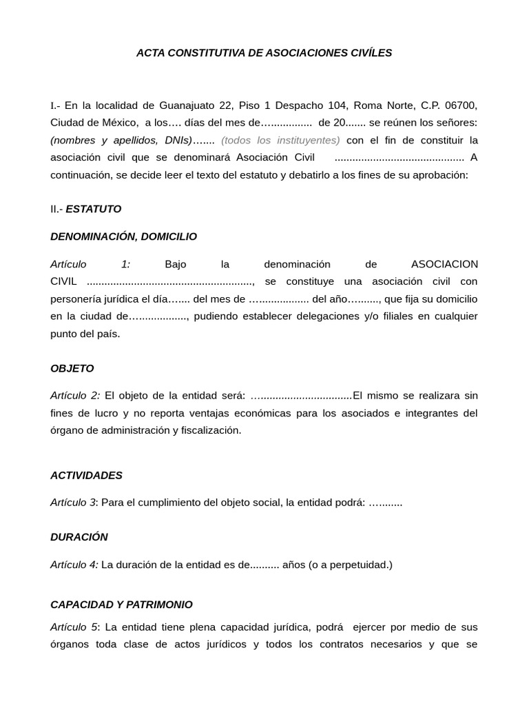 Acta Constitutiva Asociaciones Civiles | PDF | Comisión Europea | Documento de identidad