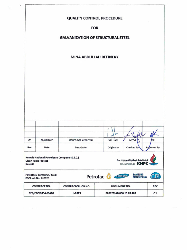 QCP For Galvanization of Structural Steel | PDF | Galvanization | Pipe (Fluid Conveyance)