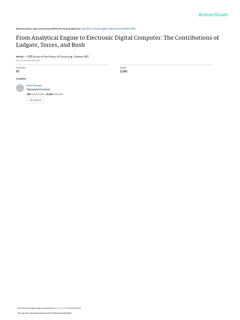 From Analytical Engine to Electronic Digital Computer the Contributions ...