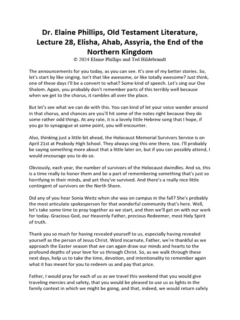 ElainePhillips OTL en Lecture28 | PDF | Books Of Kings | Elijah