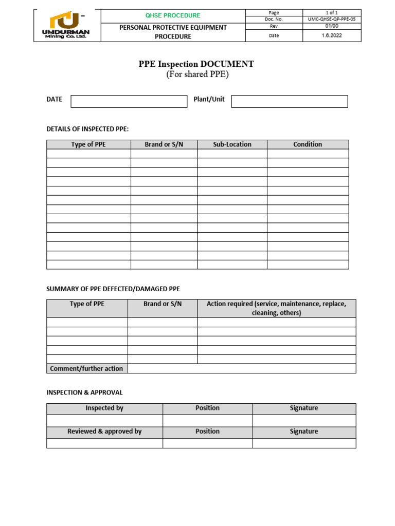 05 PPE Inspection Form | PDF