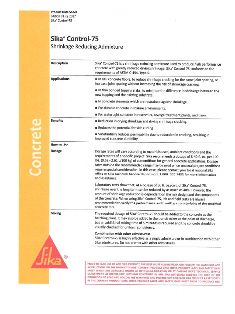 Sika Control-75 Product Data Sheet | PDF