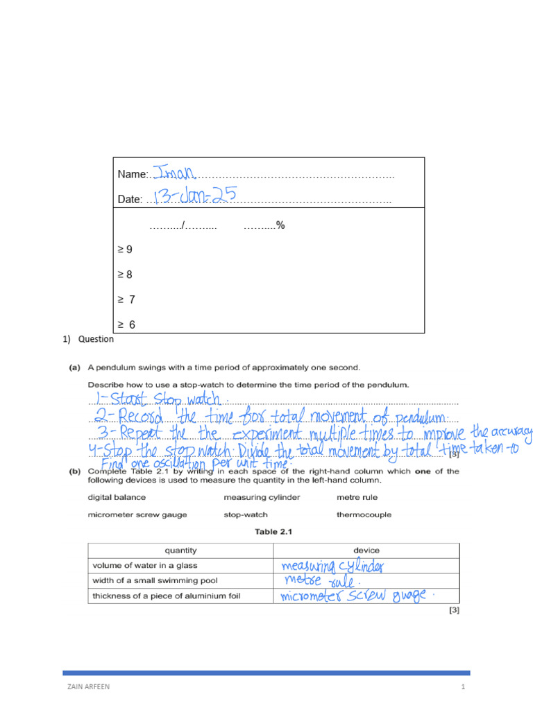 IG Physics Pastpaper Pop Quiz 4 | PDF