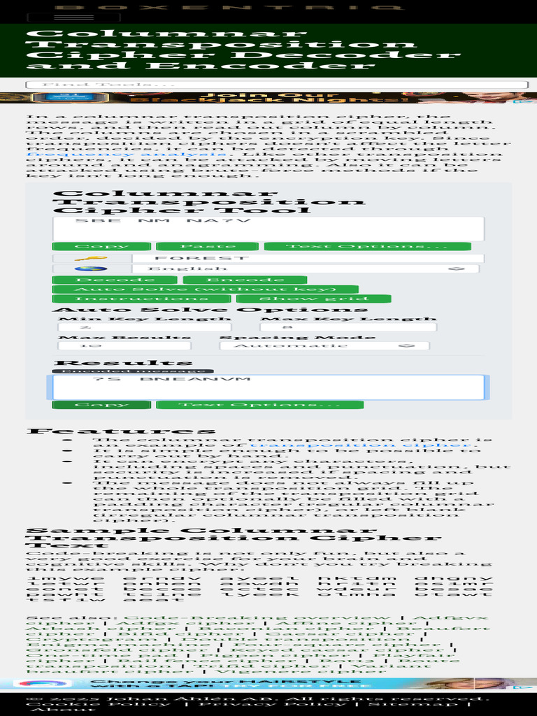 Columnar Transposition Cipher (Online Tool) Boxentriq | PDF ...