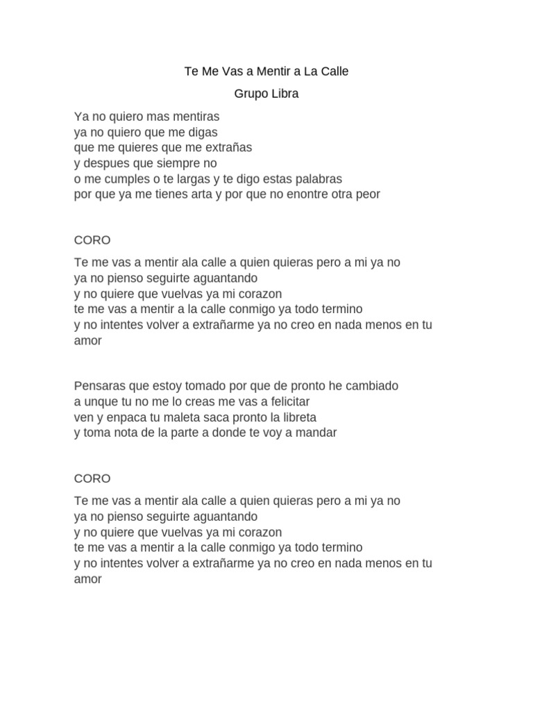 Te Me Vas a Mentir a La Calle | PDF | Amor