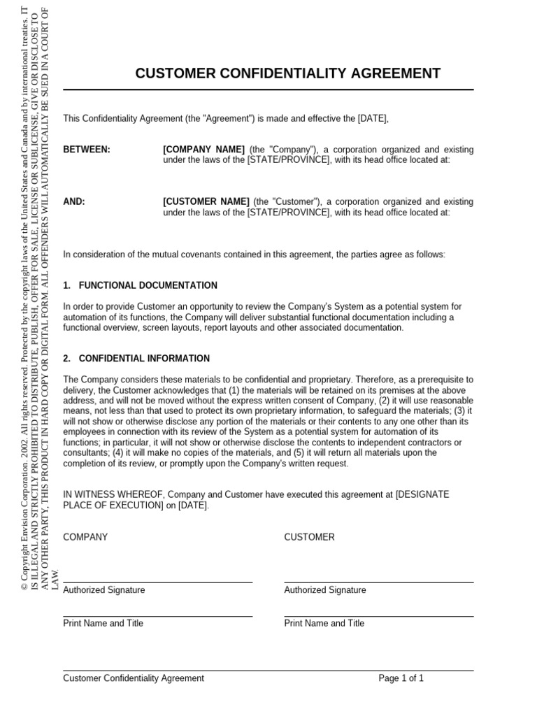 Customer Confidentiality Agreement | PDF | Non Disclosure Agreement ...