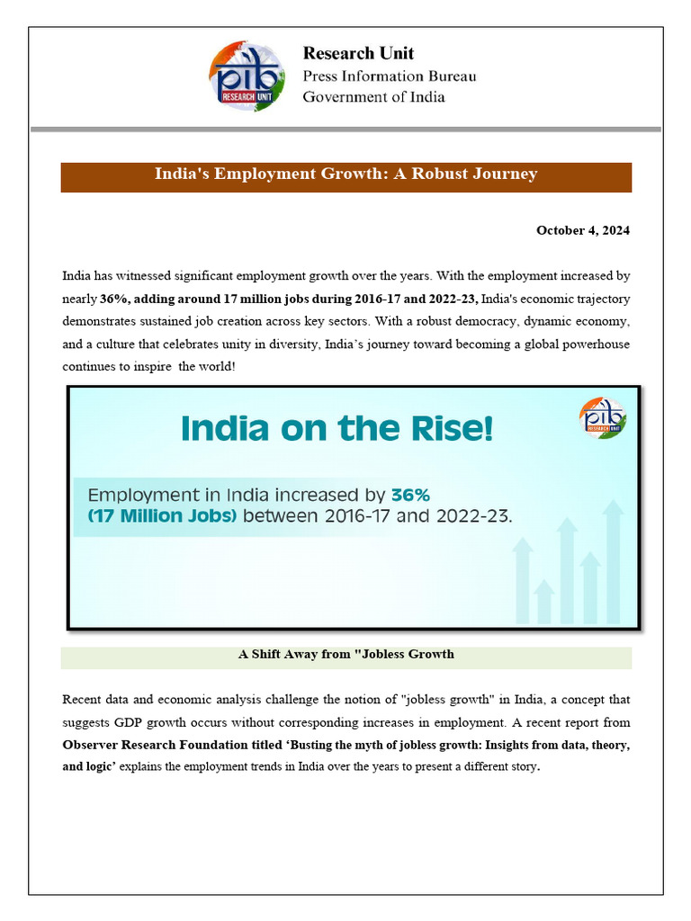 PIB _India's employment growth | PDF | Unemployment | Economic Growth