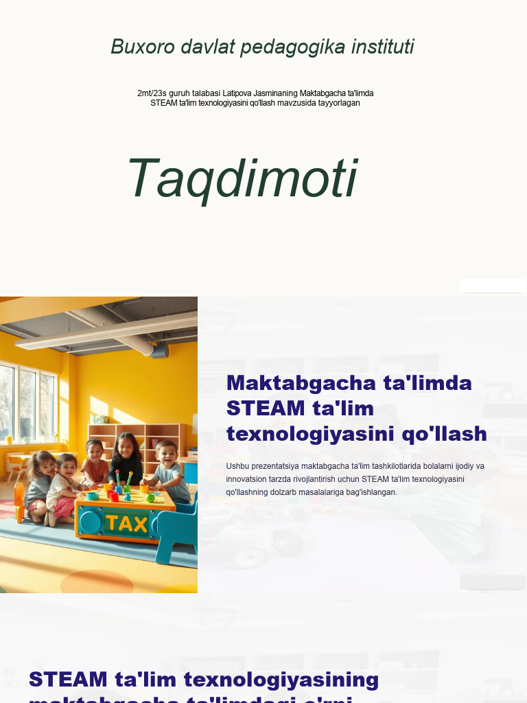 Maktabgacha Talimda STEAM Talim Texnologiyasini Qollash | PDF