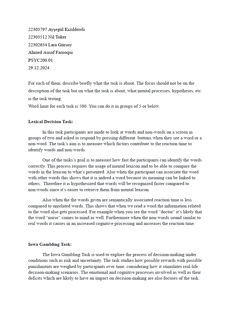 Cognitive Experiment List. 2 | PDF | Impulsivity | Reward System