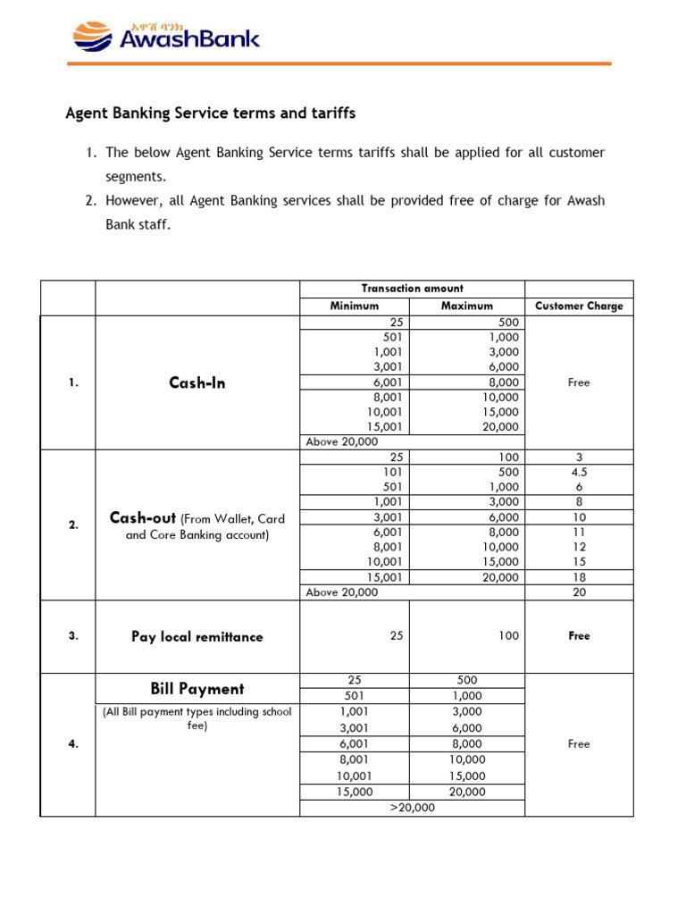 Agent Banking Fees Revised Terms and Tariffs Compressed | PDF | Banks | Fee
