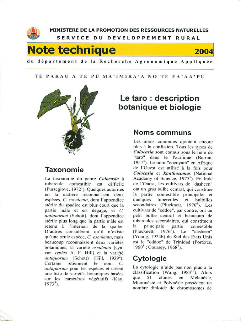 Taro Nt Botanique BiologiePF DagSDRcgarnier 2004 | PDF