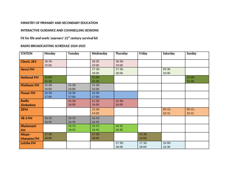 2024-2025 Radio Broadcasting Schedule | PDF