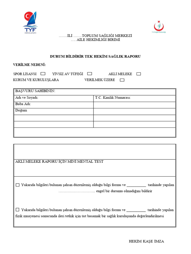 Ek-6durum Bildirir Tek Hekim Saglik Raporu | PDF