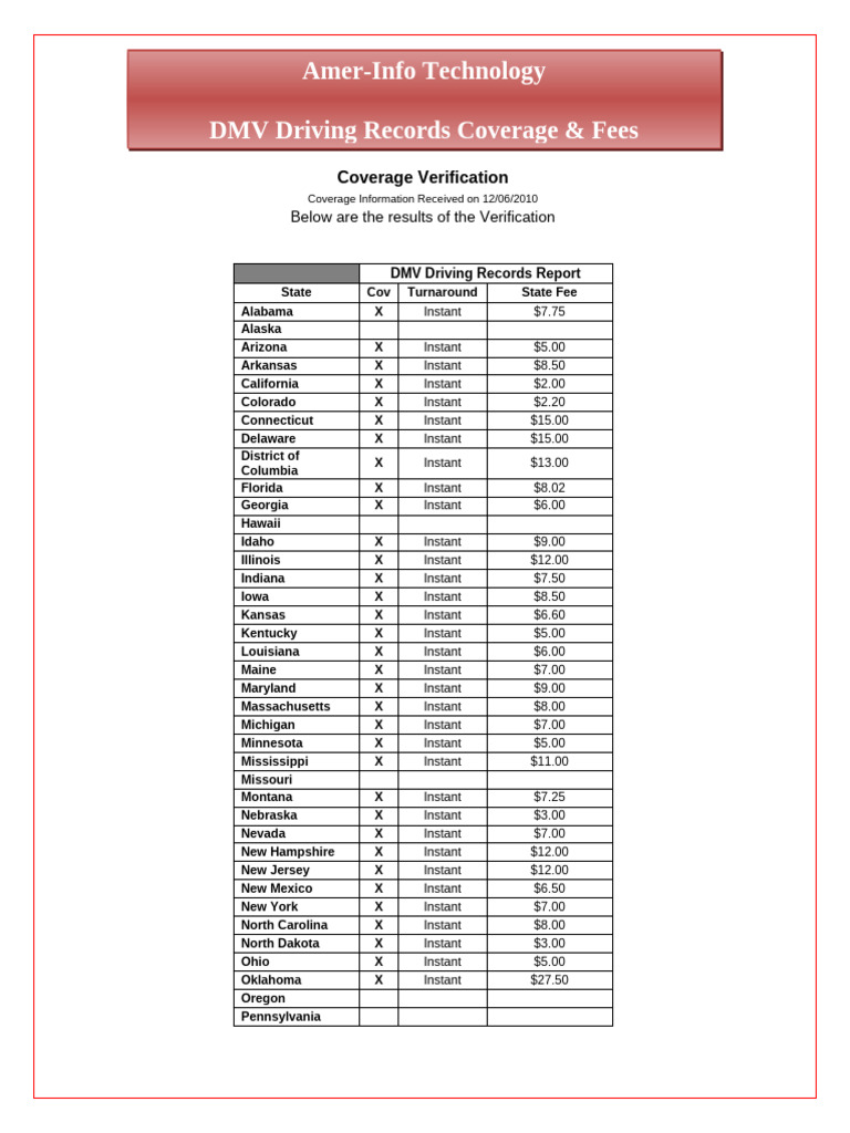 DMV Driving Records and Fees | PDF | Department Of Motor Vehicles | Transport