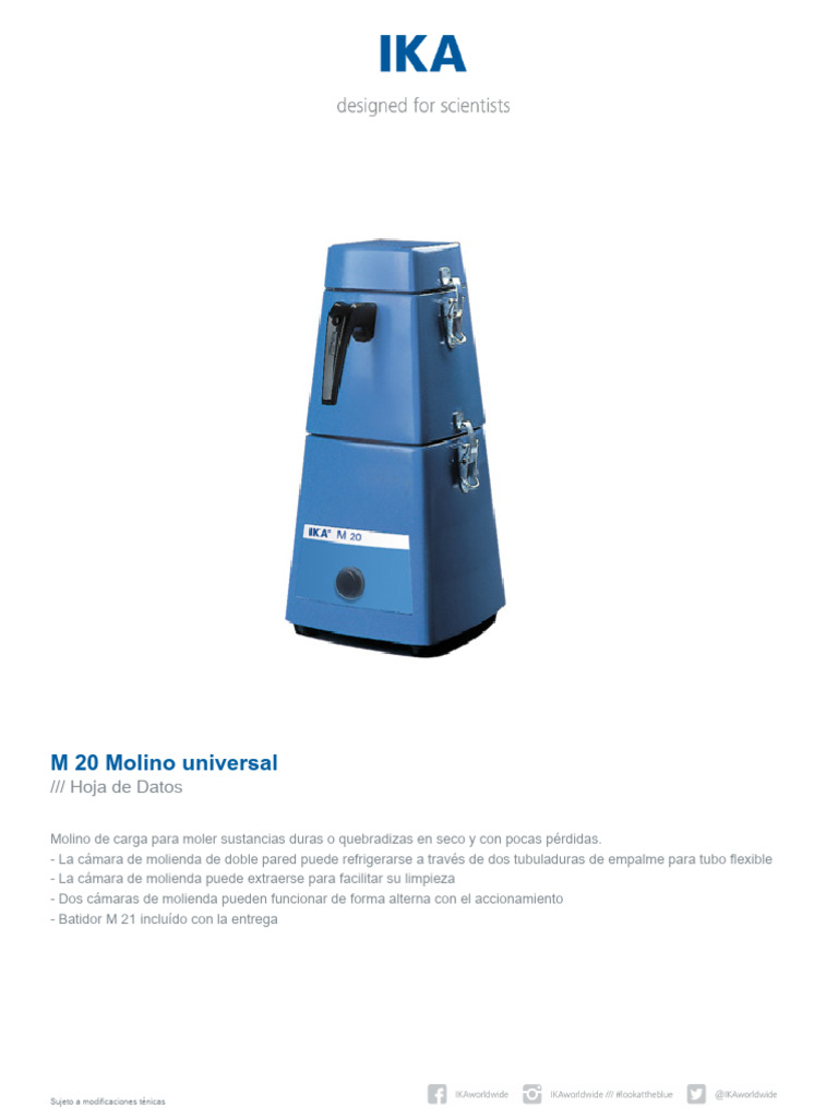 Ficha técnica Molino IKA M20 | PDF