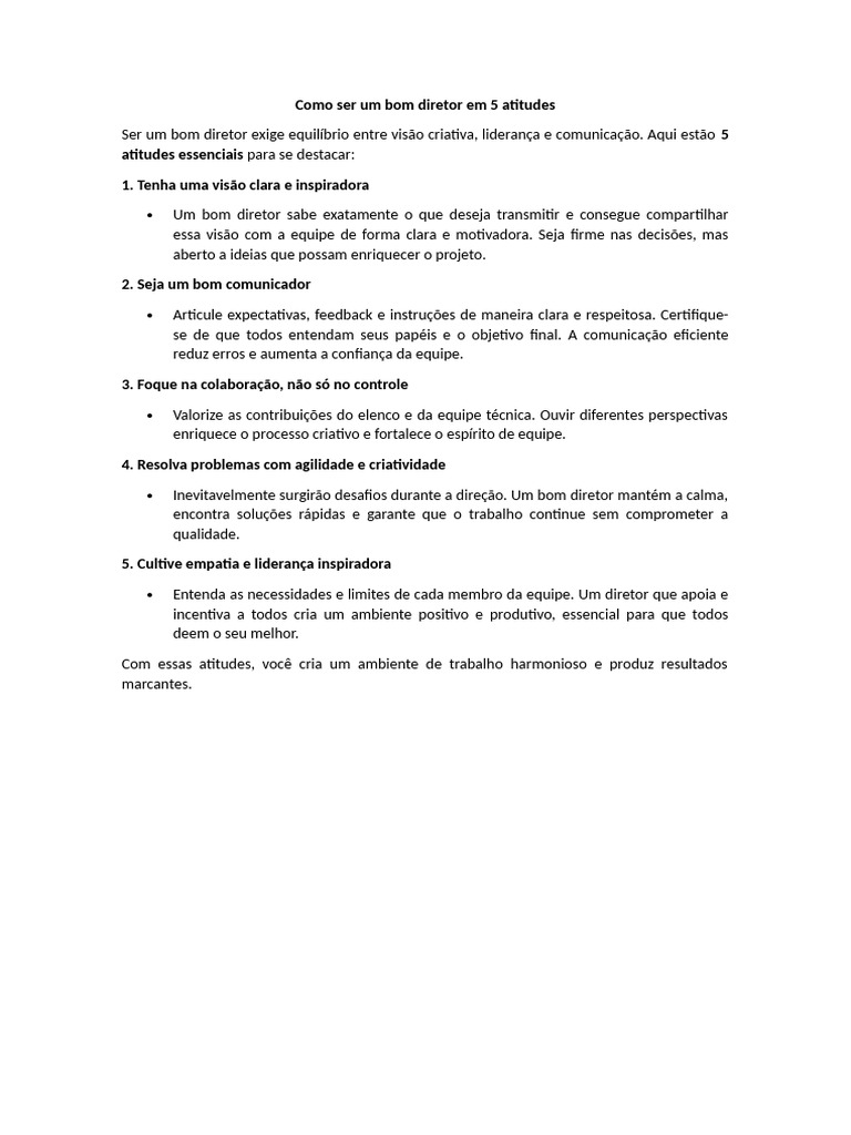 5 Atitudes para Ser um Bom Diretor | PDF