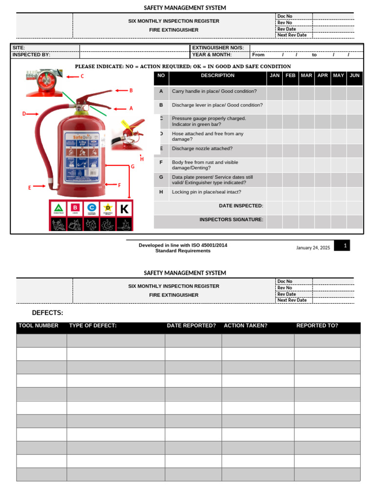 Six Monthly Registers- Fire Extinguisher | PDF