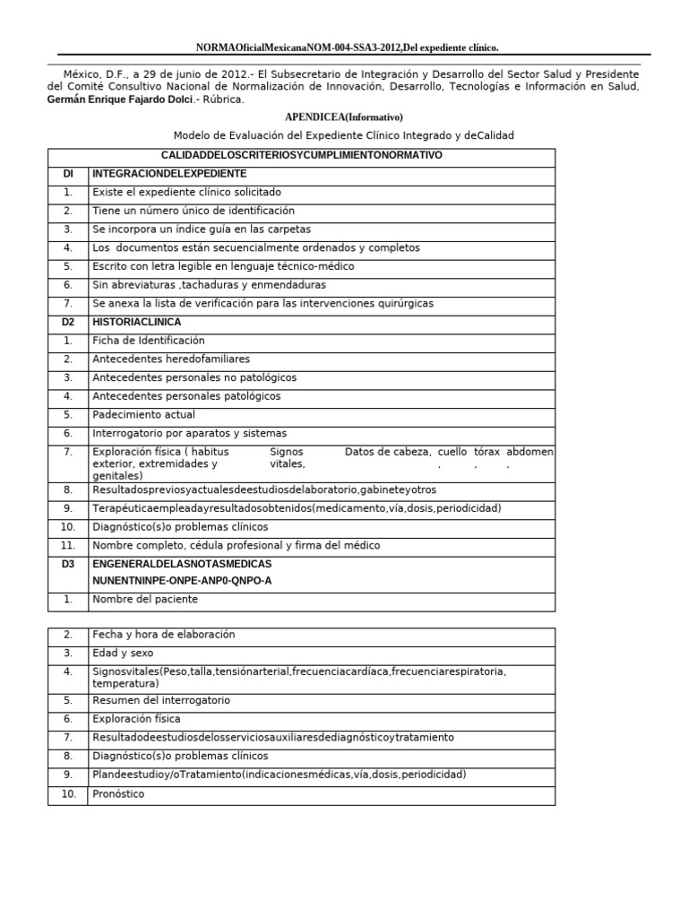 NOM-004-SSA3-EXPEDIENTE-CLINICO (1) | PDF | Anestesia | Examen físico
