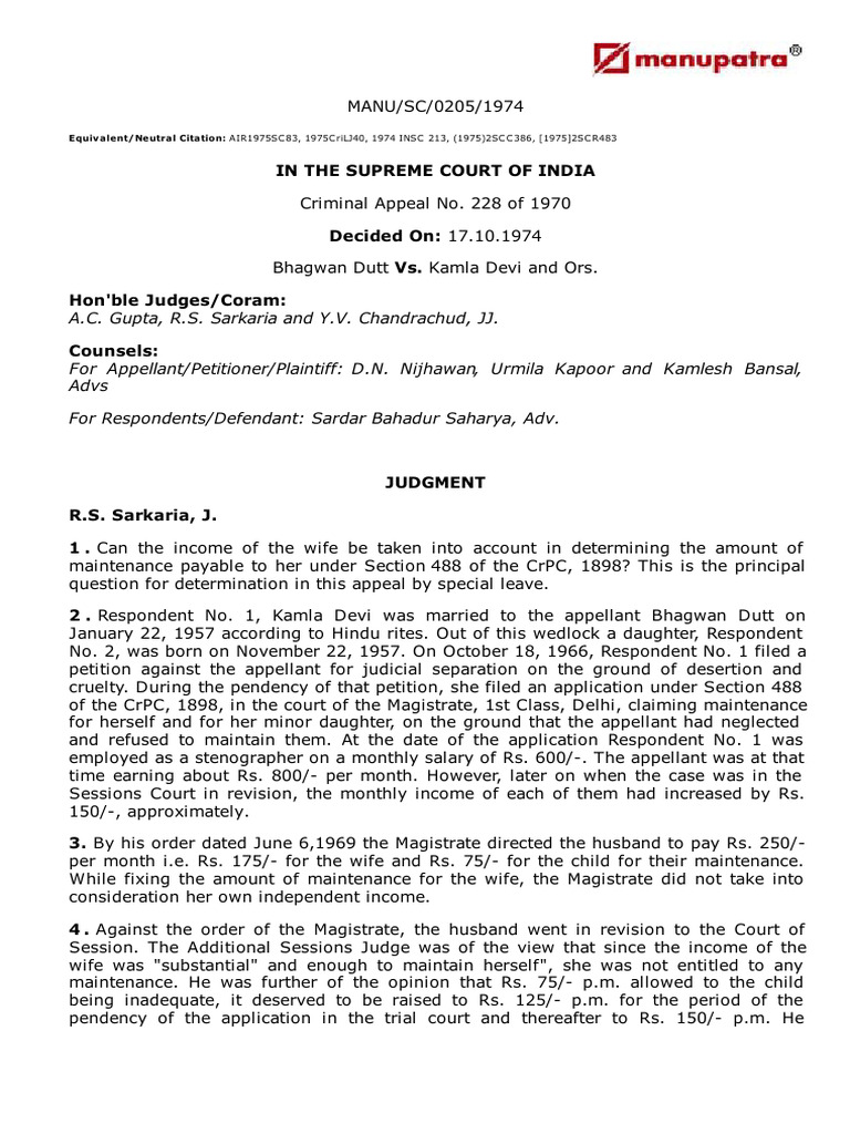 Bhagwan Dutt Vs Kamla Devi and Ors 17101974 SCs740205COM678462 | PDF | Criminal Procedure In ...