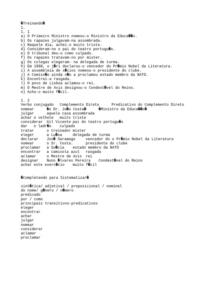 Leonardo Aguiar - Predicativo do Complemento Direto_Ficha de Revisão eTrabalho | PDF